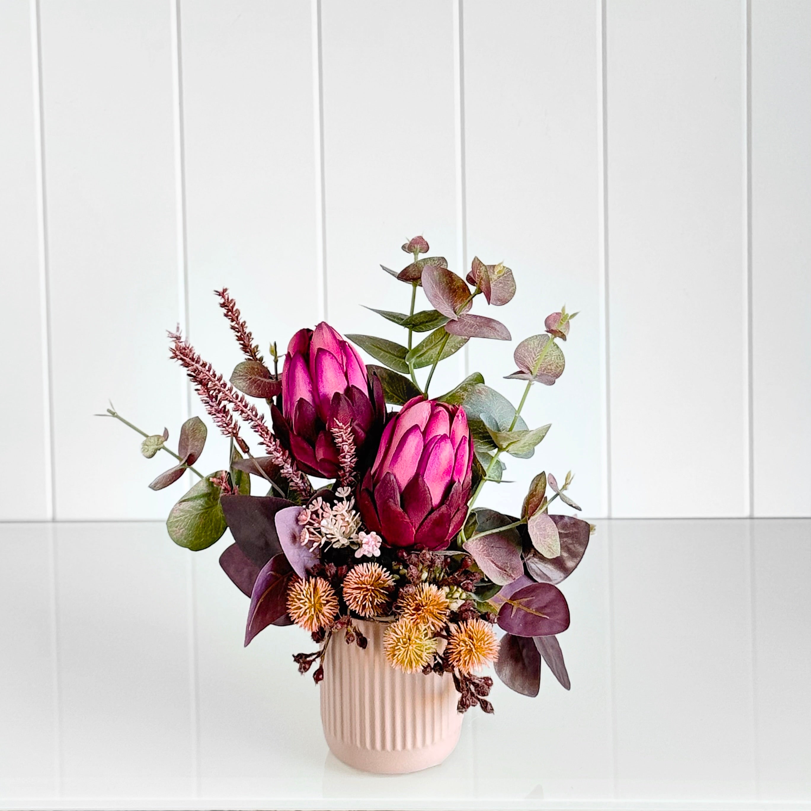 Lowan Ridge Faux Native Flower Arrangement | Protea & Thistle Pods ...