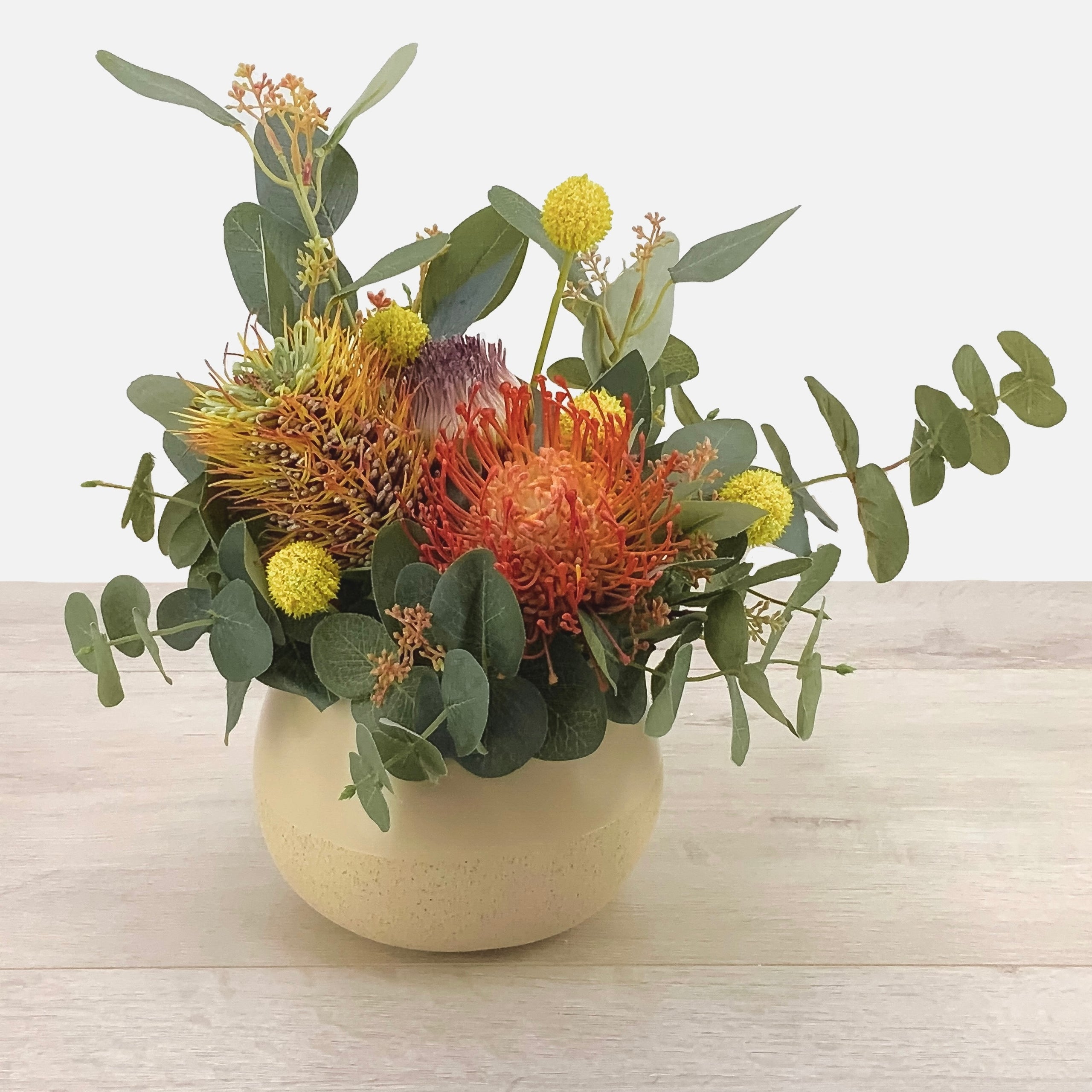 Artificial Native Arrangement - Protea's Orange, Yellow, Purple ...